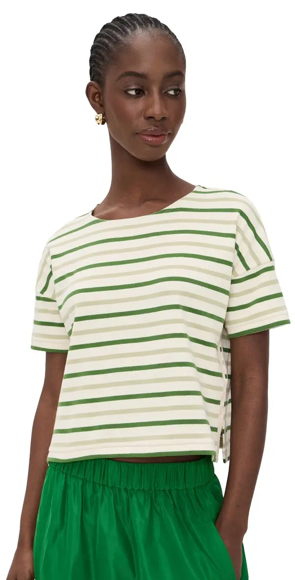 LA LIGNE Multi Stripe Short Sleeve Breton Tee - Ecru/cactus Green/celedon Green