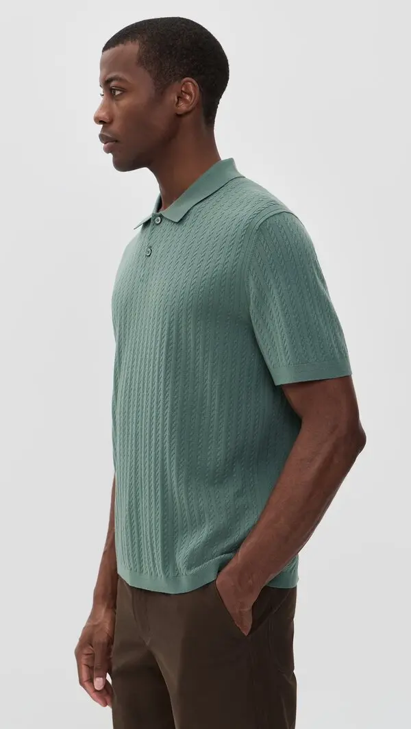 Theory Cable Knit Polo In Fine Bilen