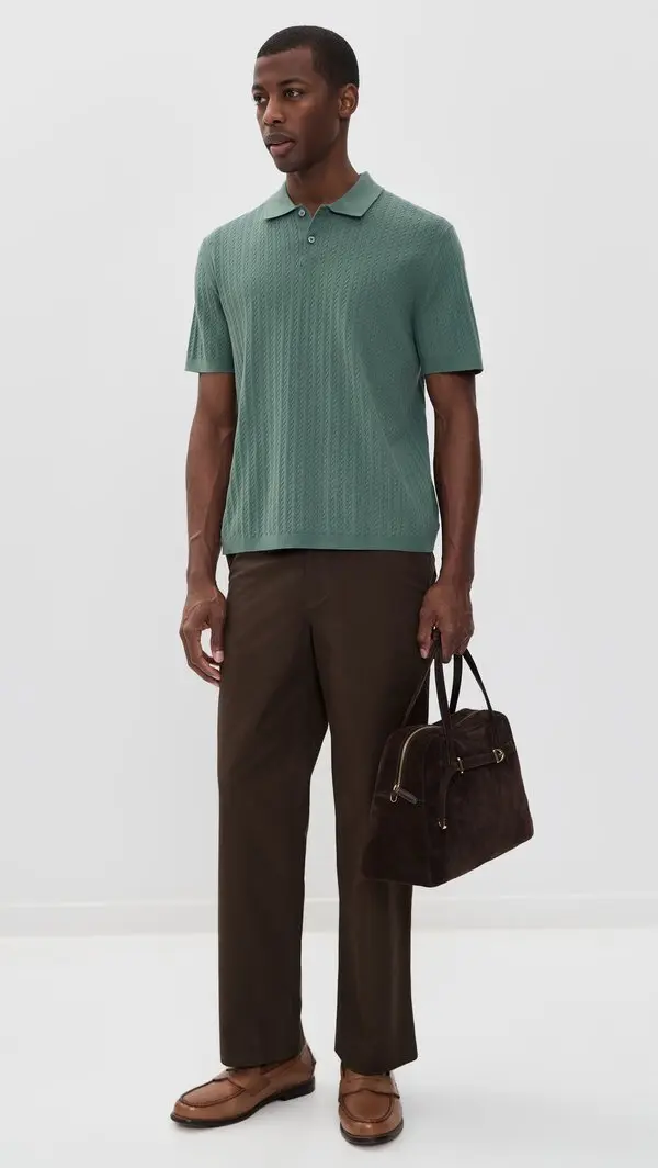 Theory Cable Knit Polo In Fine Bilen