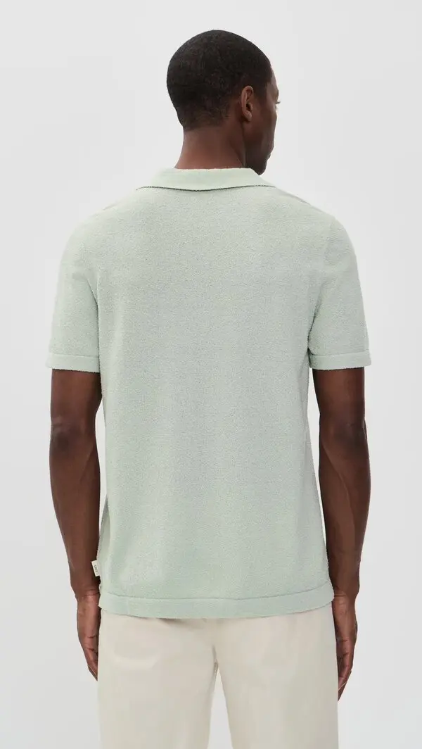 Onia Boucle Knit Johnny Polo - Muted Sage