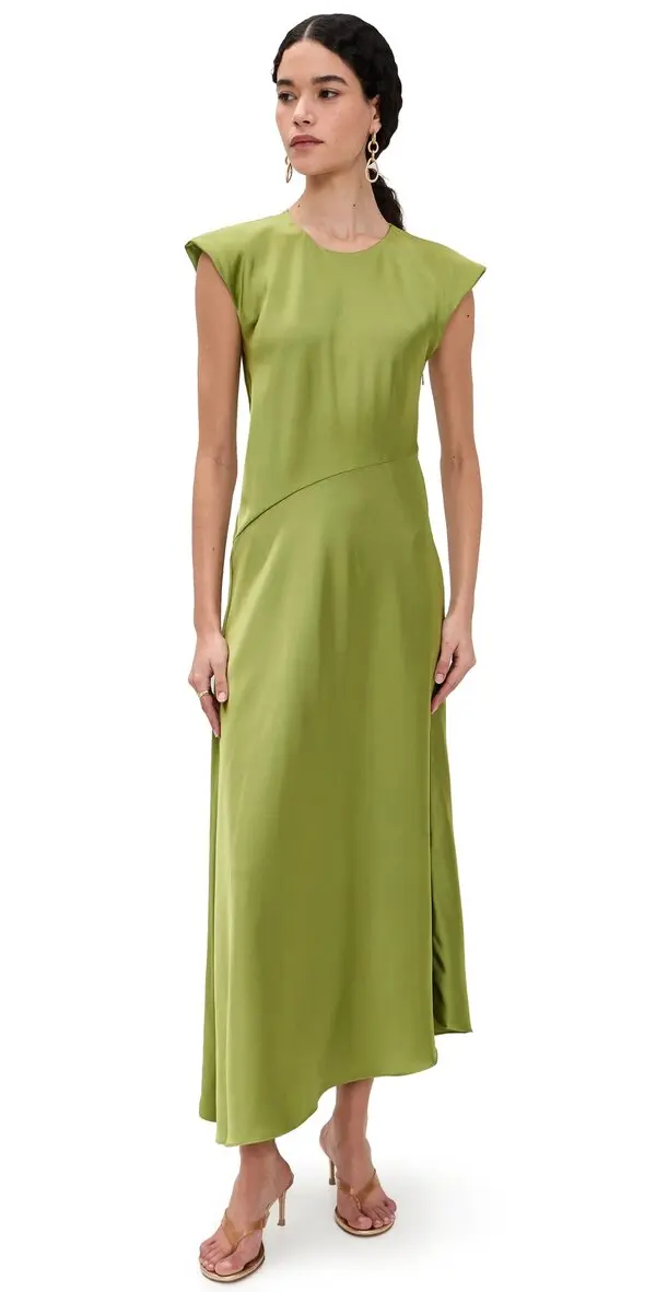 Tanya Taylor Violeta Satin Maxi Dress - Asparagus