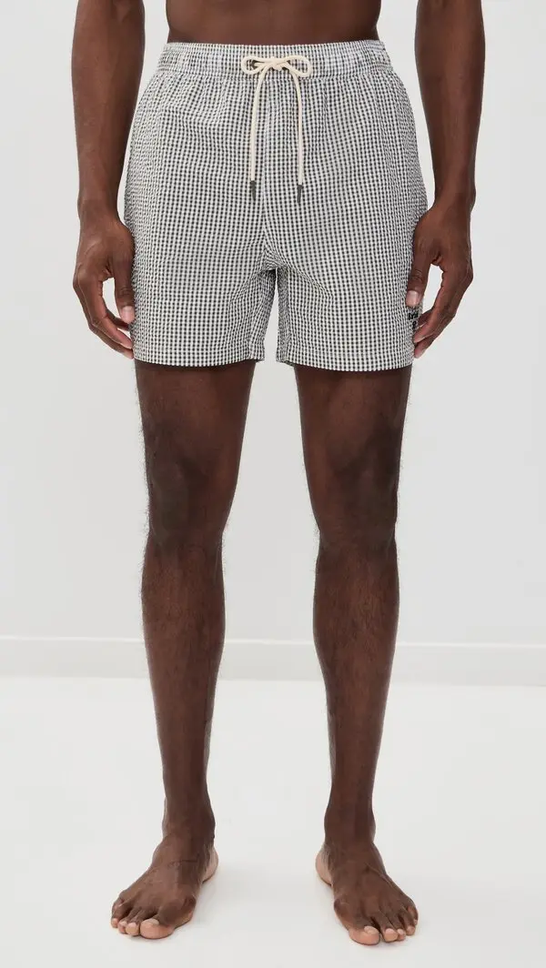 Barbour Gingham Seersucker Swim Shorts - Olive