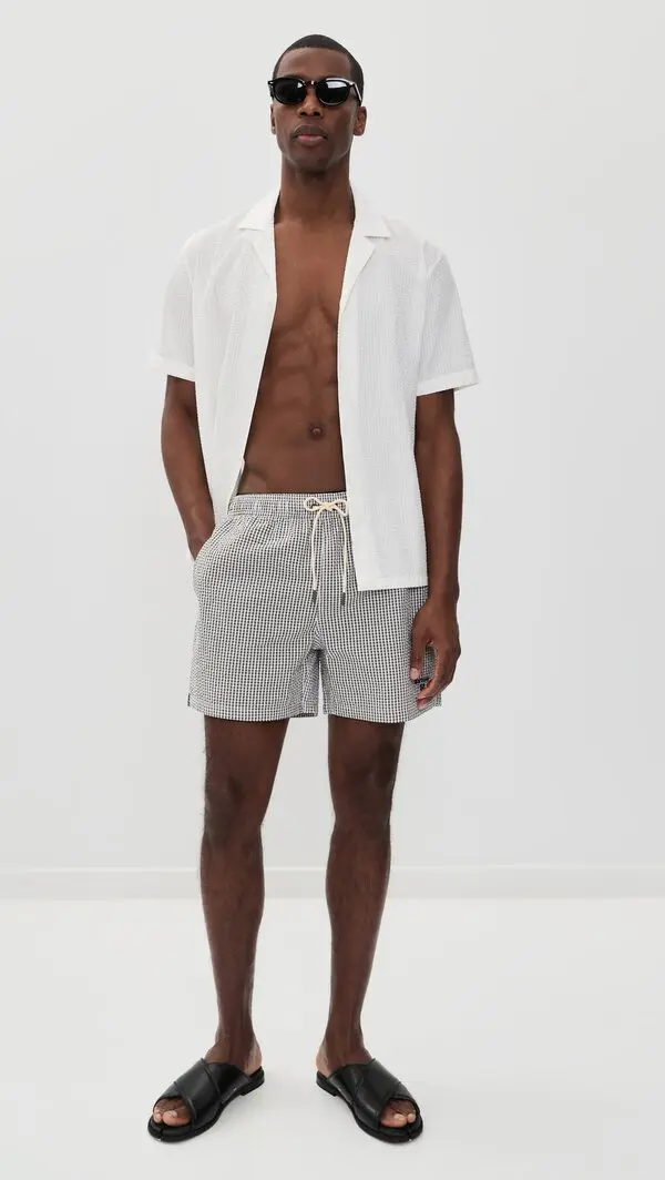 Barbour Gingham Seersucker Swim Shorts - Olive