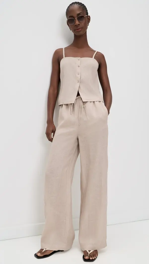 FRAME Linen Button Cami - Flax