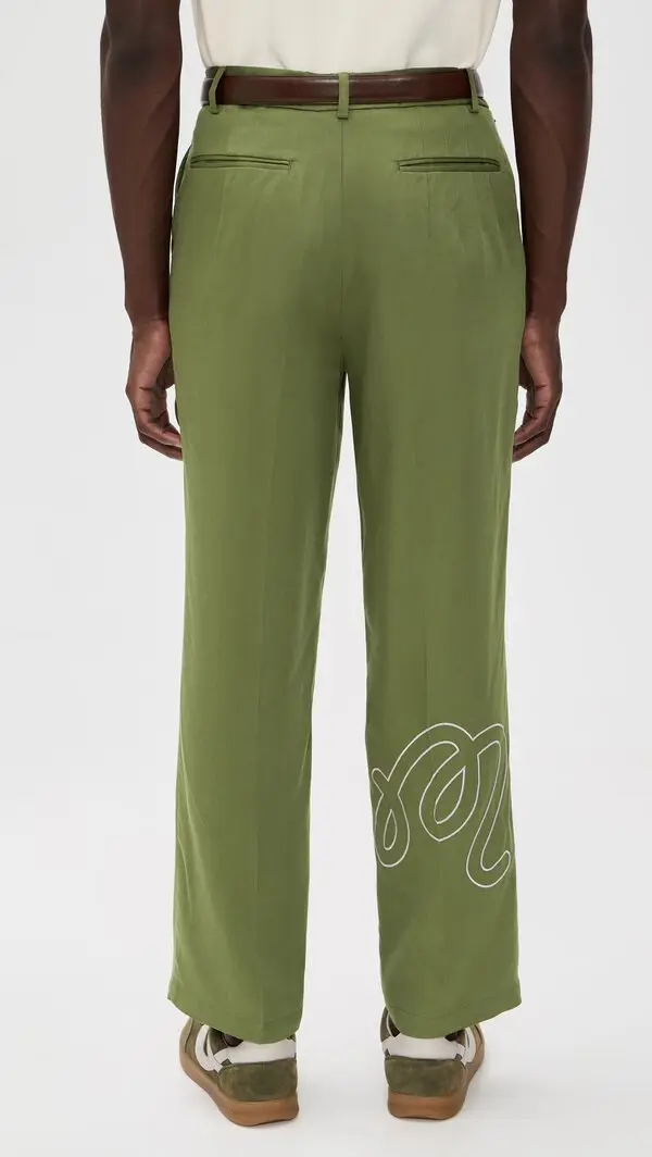 MALBON Straight Leg Twill Pants - Olivine