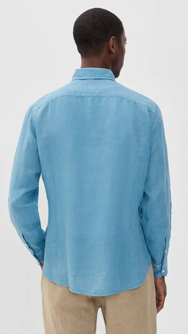 Fedeli Nick Linen Button Down Shirt - Denim Blue