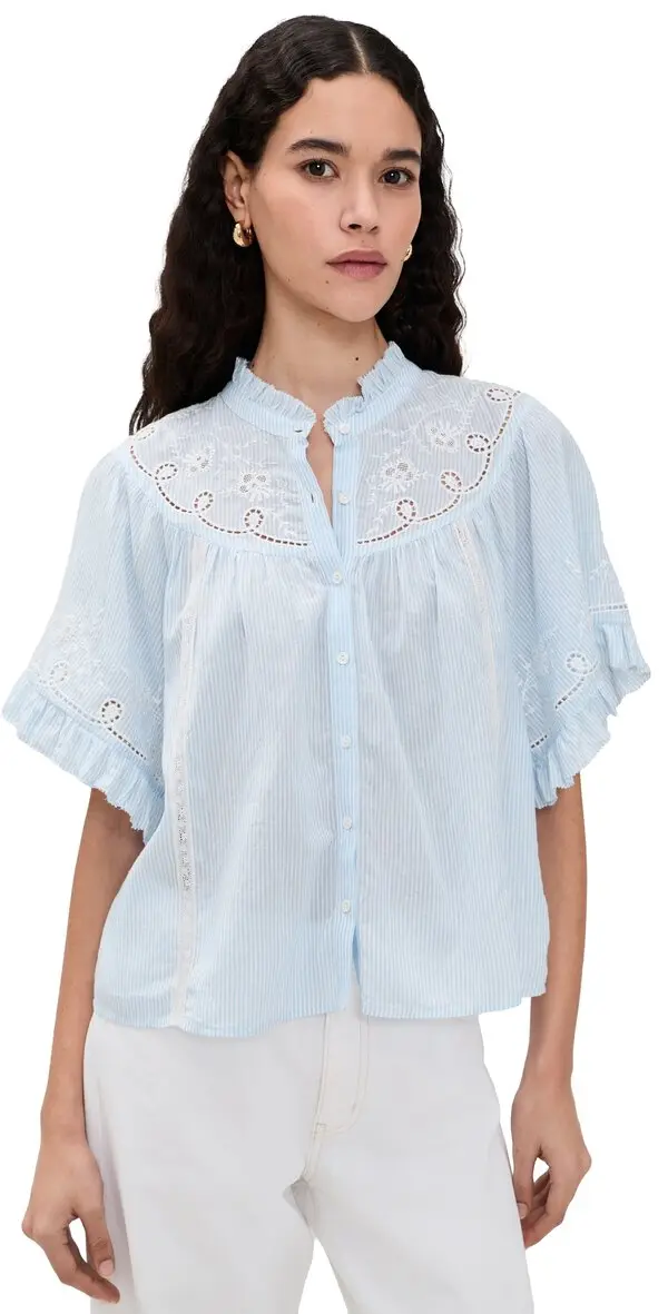 Xirena Mae Stripe Print Shirt - Blue White Stripe