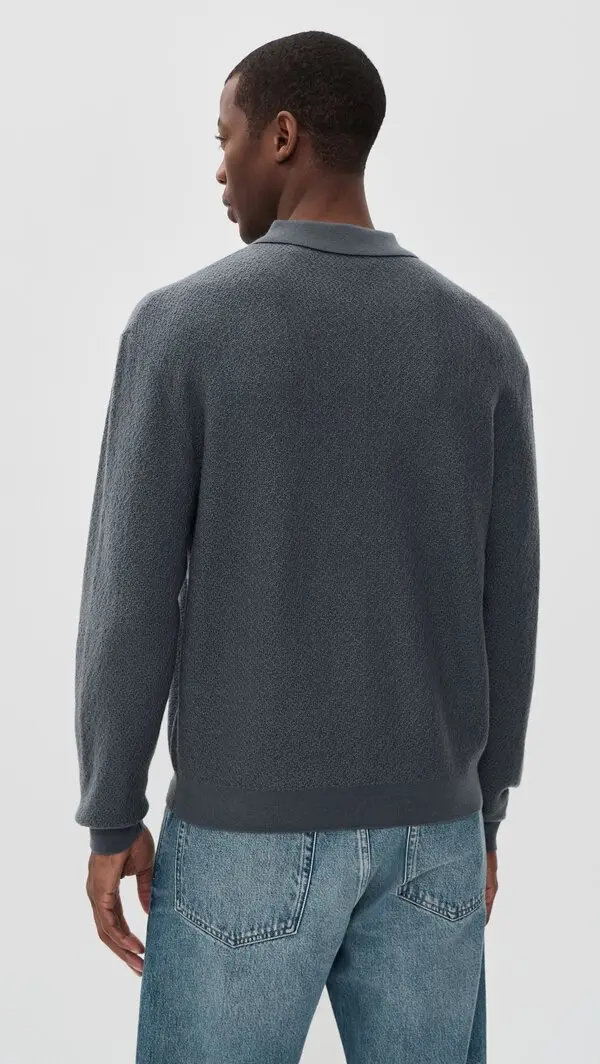 FRAME Long Sleeve Polo Sweater - Blue Grey