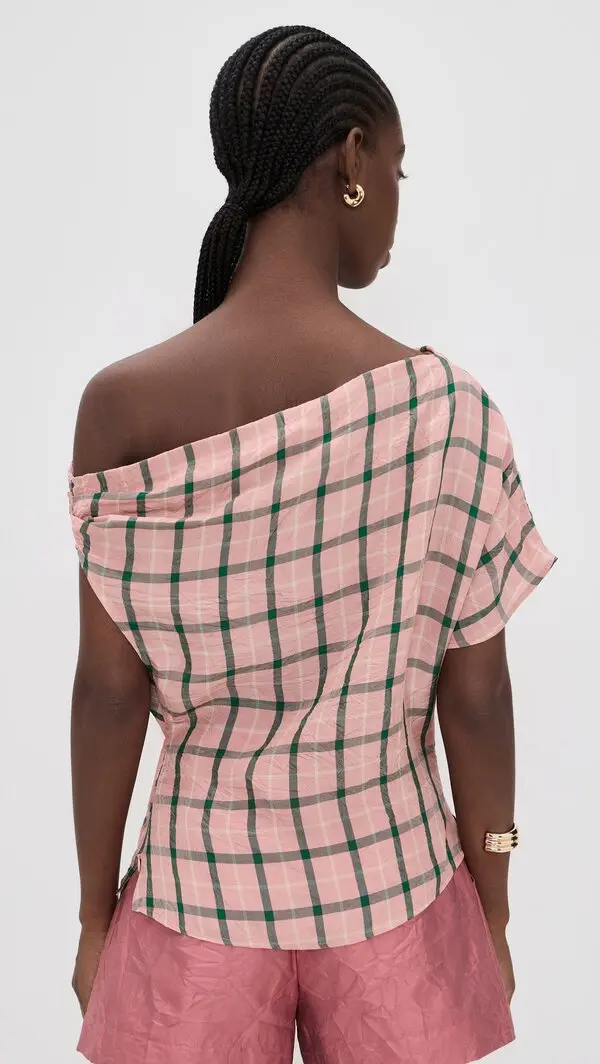 Rachel Comey Draped Plaid Off-shoulder Top