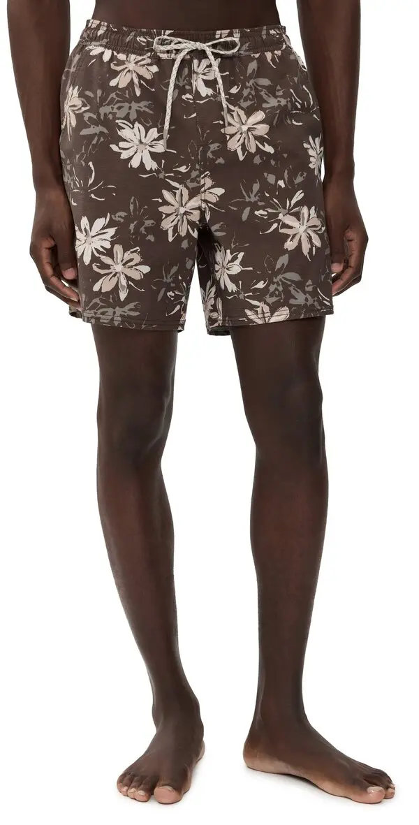 KATIN Volley Floral Swim Trunks - Cocoa