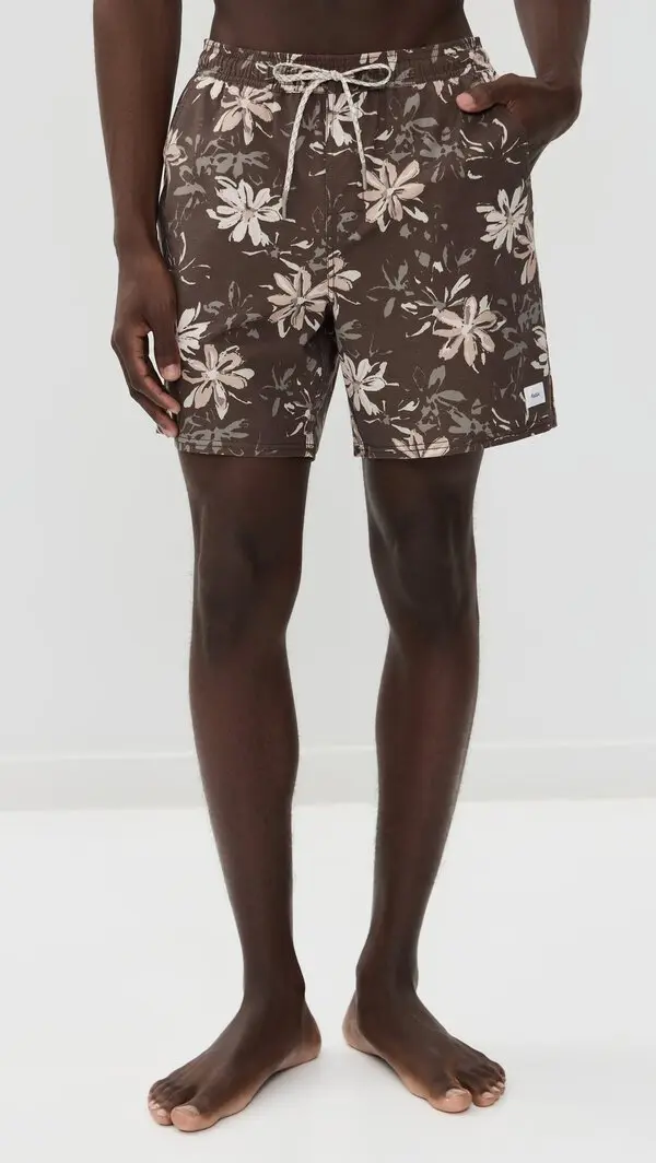 KATIN Volley Floral Swim Trunks - Cocoa