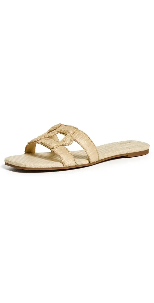 Simkhai Monogram Raffia Flat Slides - Natural