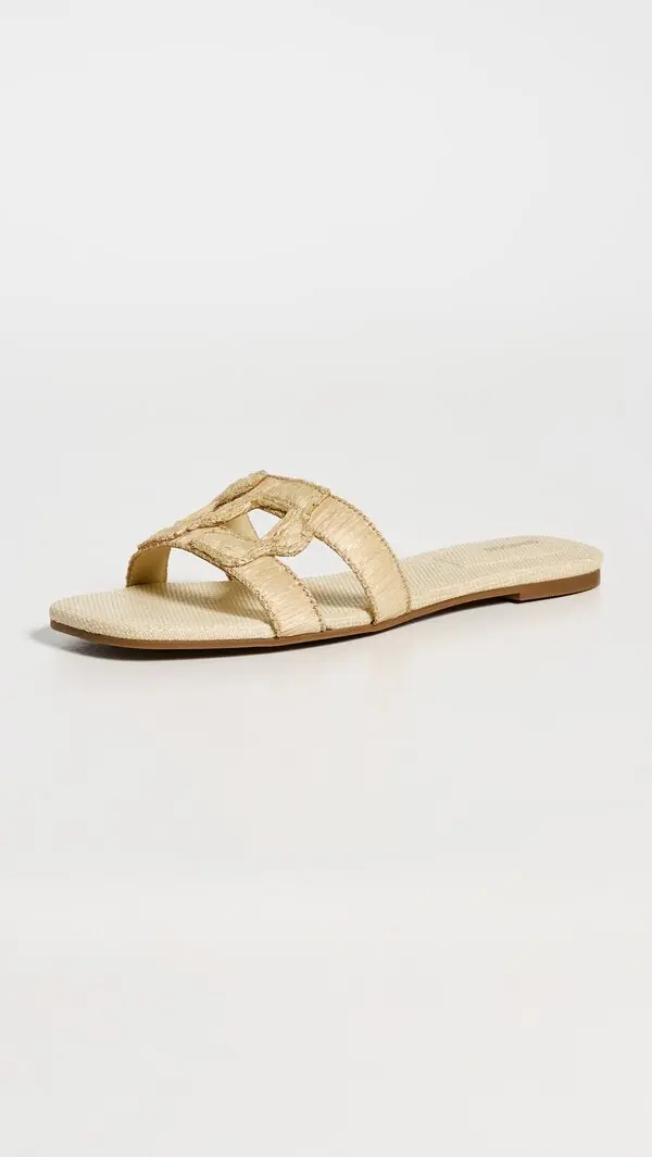 Simkhai Monogram Raffia Flat Slides - Natural