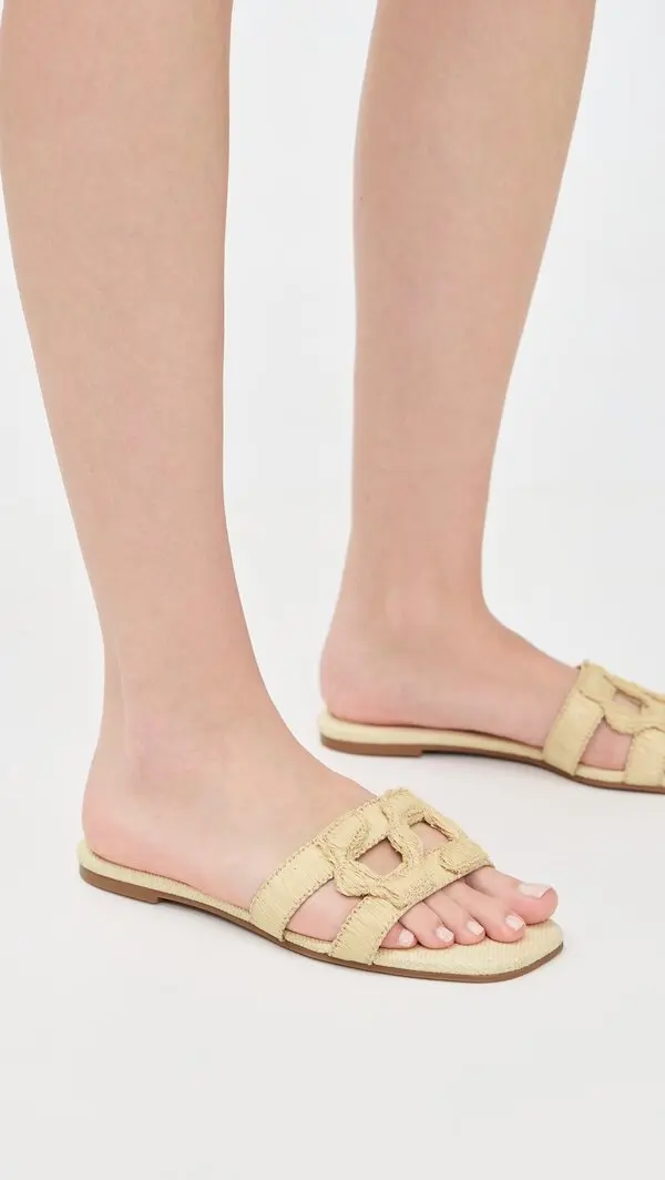 Simkhai Monogram Raffia Flat Slides - Natural