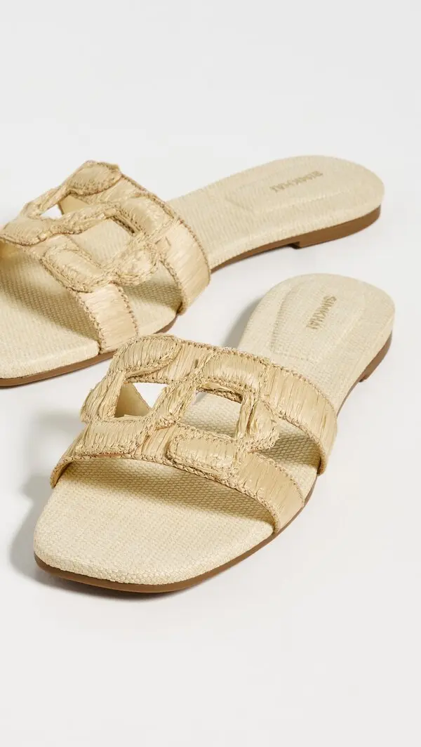 Simkhai Monogram Raffia Flat Slides - Natural