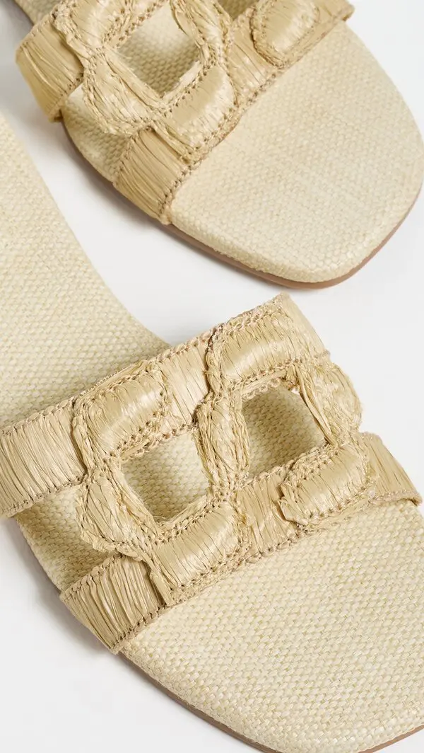 Simkhai Monogram Raffia Flat Slides - Natural