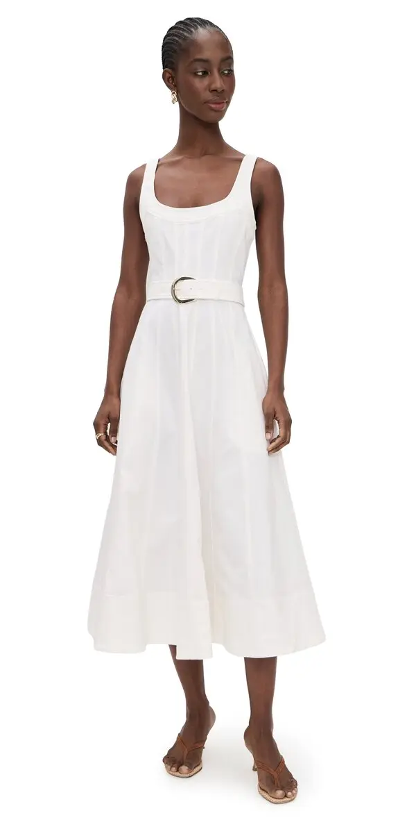 Cinq À Sept Sleeveless Square Neck Midi Dress With Belt