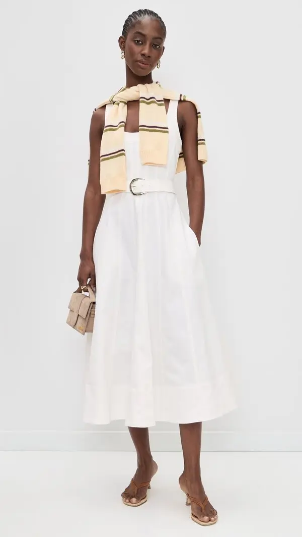 Cinq À Sept Sleeveless Square Neck Midi Dress With Belt