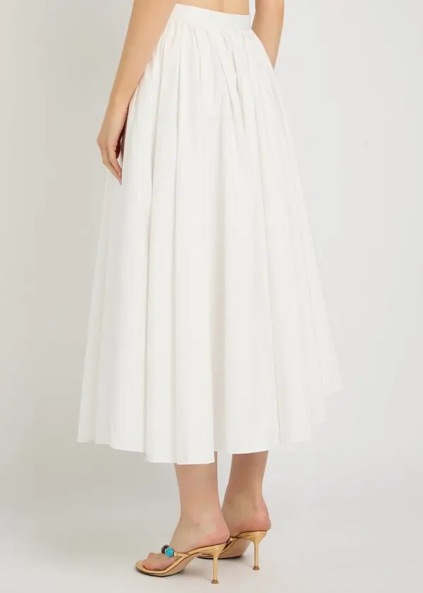 SELF-PORTRAIT Asymmetric Cotton-poplin Midi Skirt