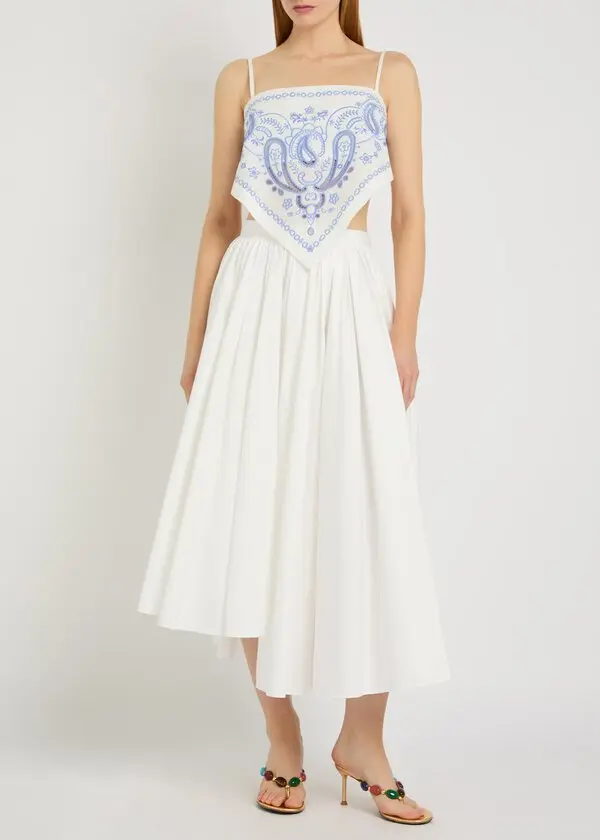 SELF-PORTRAIT Asymmetric Cotton-poplin Midi Skirt