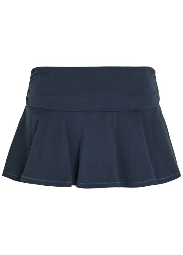 SKIMS Foldover Stretch-cotton Mini Skort - Navy