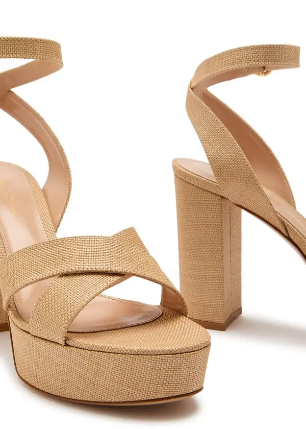 GIANVITO ROSSI Sabrina Haiti 105 Raffia Sandals - Cream