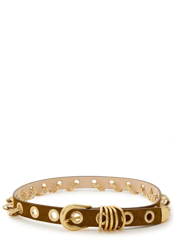 DEHANCHE Ring-embellished Suede Belt - Brown