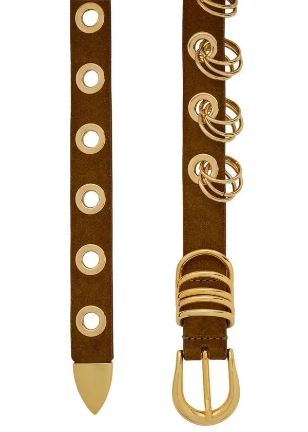 DEHANCHE Revenge Ring Embellished Suede Belt - Brown