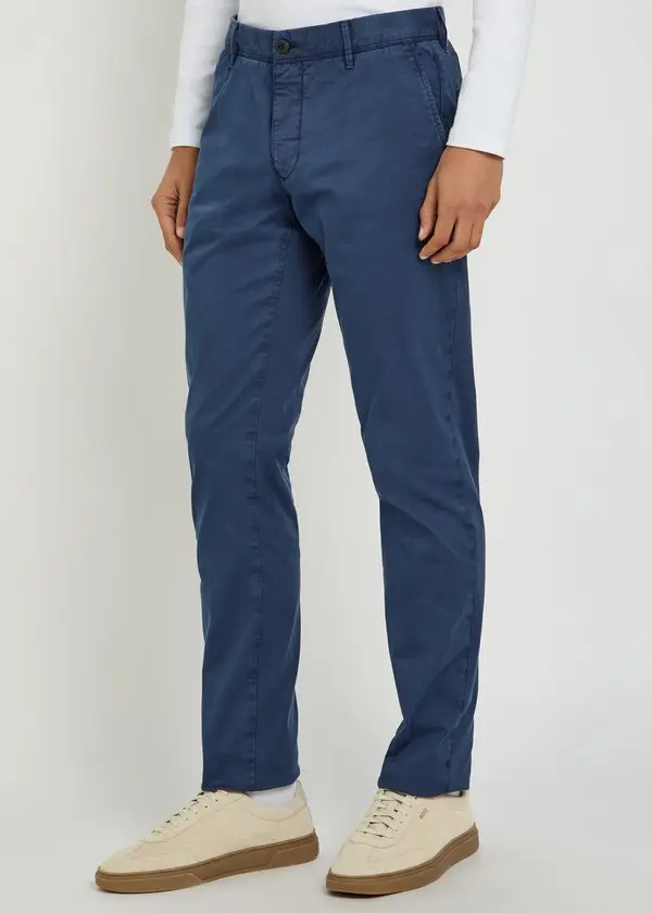 SLOWEAR Slim-leg Stretch-cotton Trousers - Navy