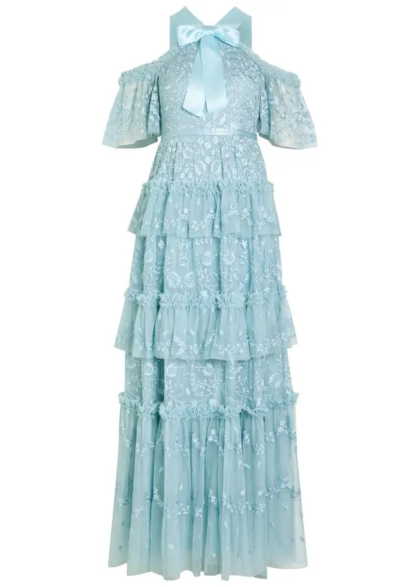 NEEDLE & THREAD Floral-embroidered Tulle Gown