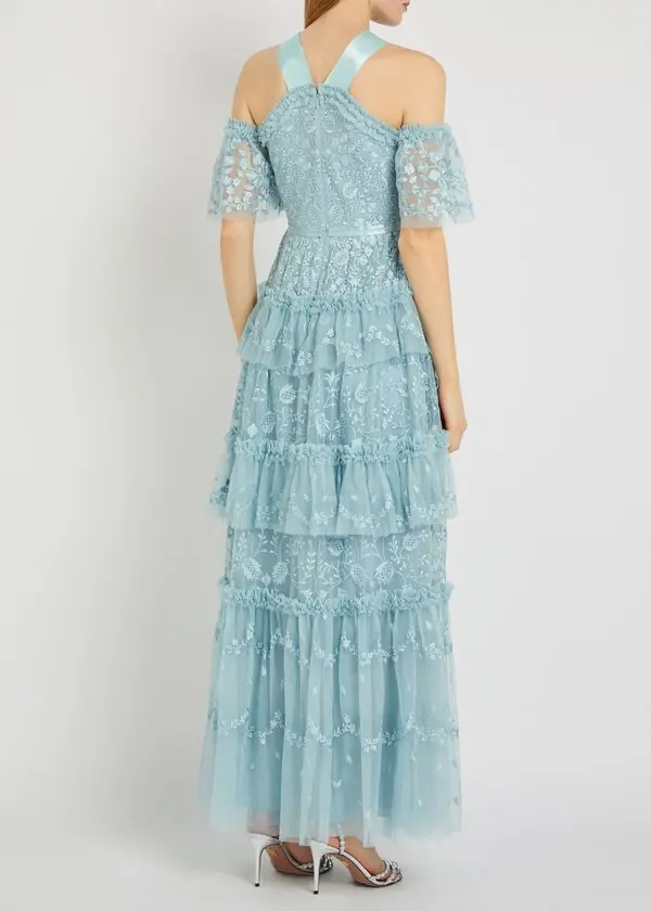 NEEDLE & THREAD Floral-embroidered Tulle Gown