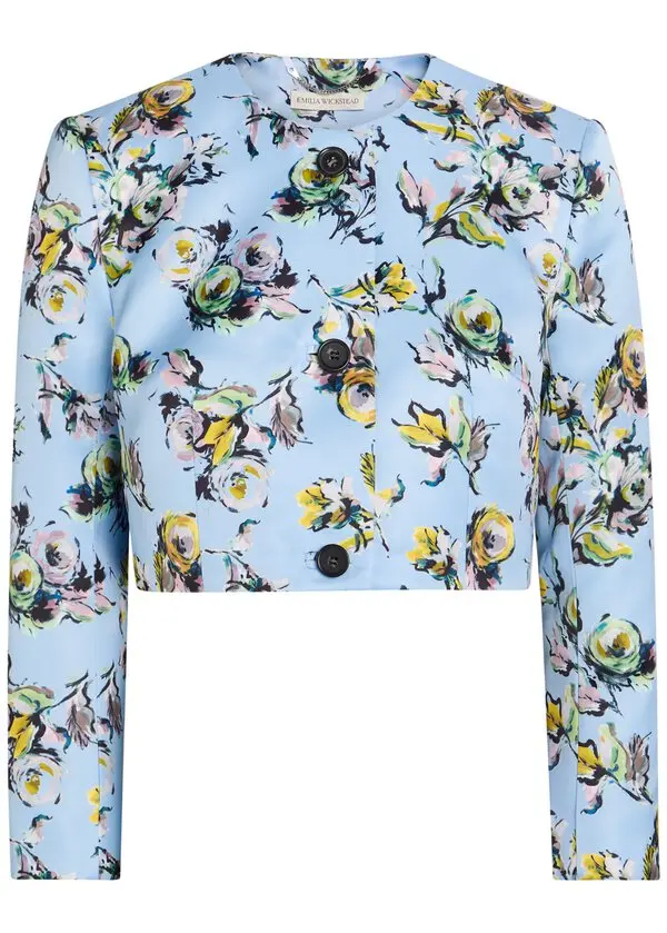 EMILIA WICKSTEAD Floral-print Duchess Satin Cropped Jacket - Green