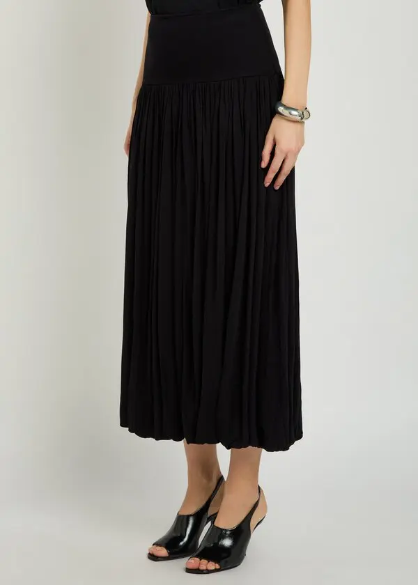 TOTEME Gathered Crepe-jersey Midi Skirt - Black