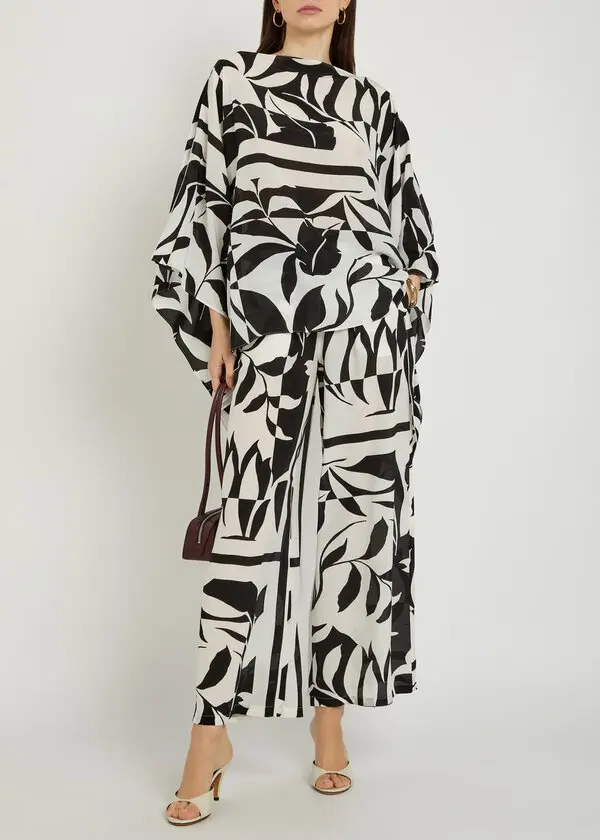 Max Mara Printed Silk-chiffon Cover-up Blouse - Black