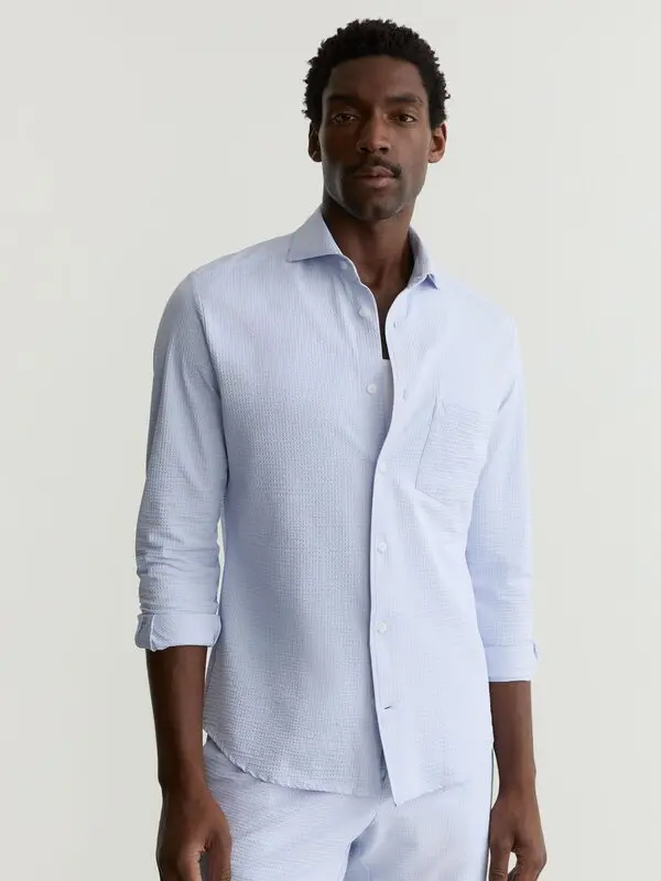 REISS Solarko Seersucker Cutaway-collar Shirt Regular-fit - Soft Blue