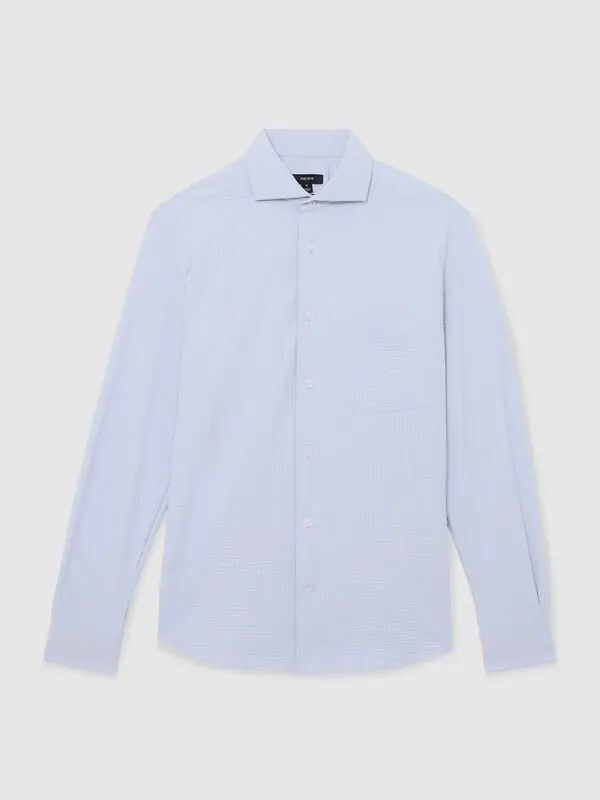 REISS Solarko Seersucker Cutaway-collar Shirt Regular-fit - Soft Blue