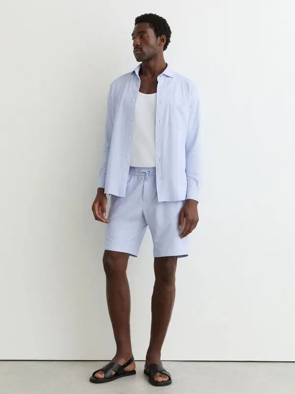 REISS Solarko Seersucker Cutaway-collar Shirt Regular-fit - Soft Blue