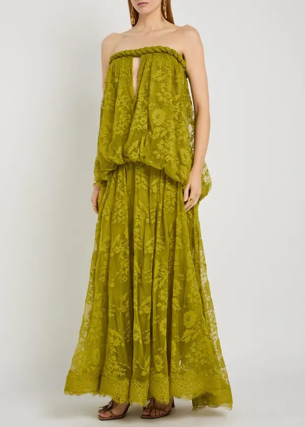 Zimmermann Luna Strapless Lace Gown - Olive | Editorialist