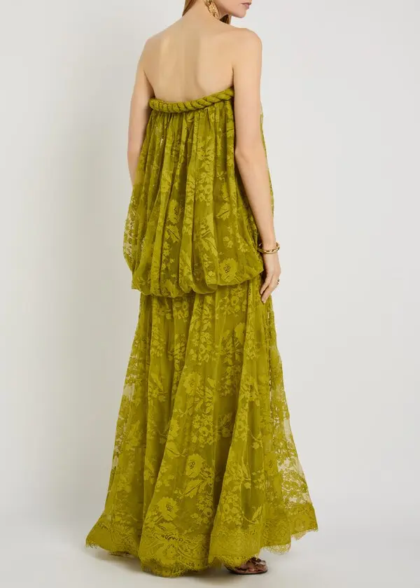 Zimmermann Luna Strapless Lace Gown - Olive