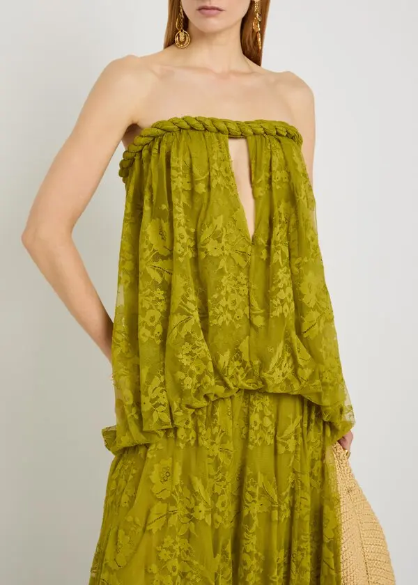 Zimmermann Luna Strapless Lace Gown - Olive | Editorialist