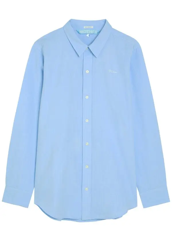MOTHER Logo-embroidered Cotton Shirt - Light Blue