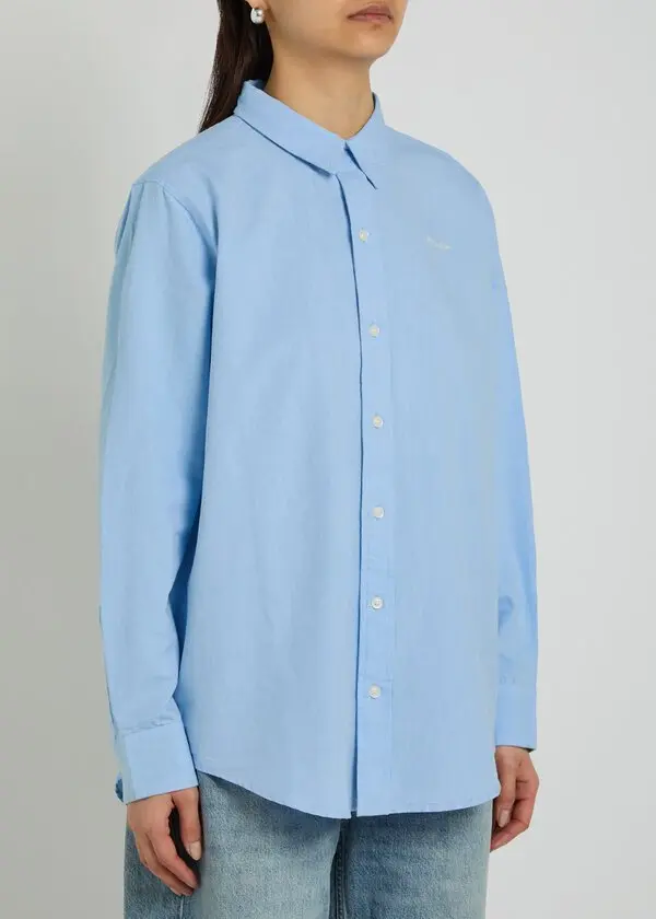 MOTHER Logo-embroidered Cotton Shirt - Light Blue