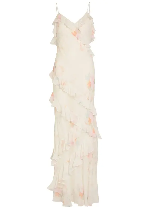 LoveShackFancy Floral-print Chiffon Maxi Slip Dress - Light Pink