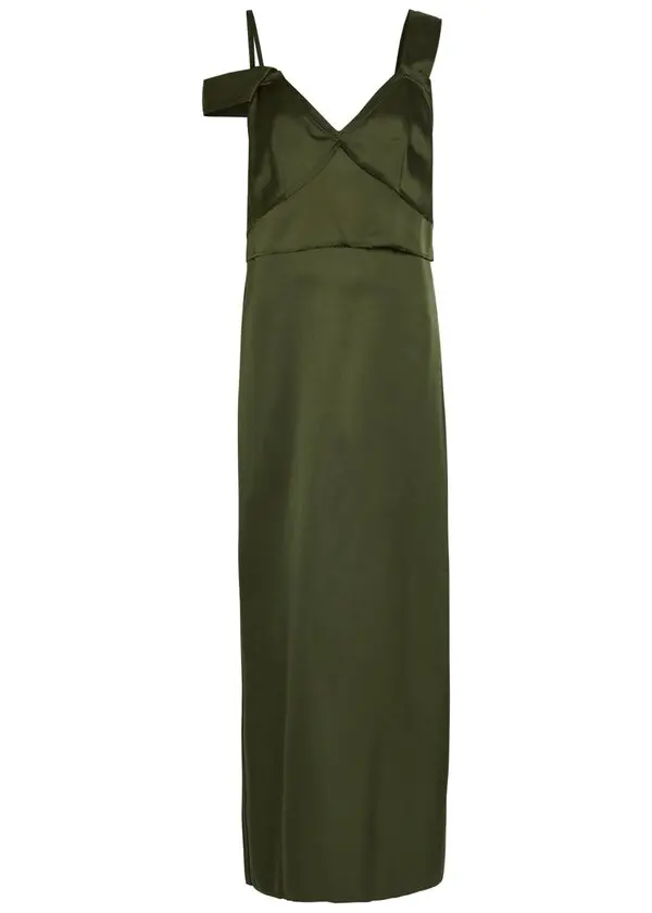 TOTEME V-neck Satin Slip Midi Dress - Green