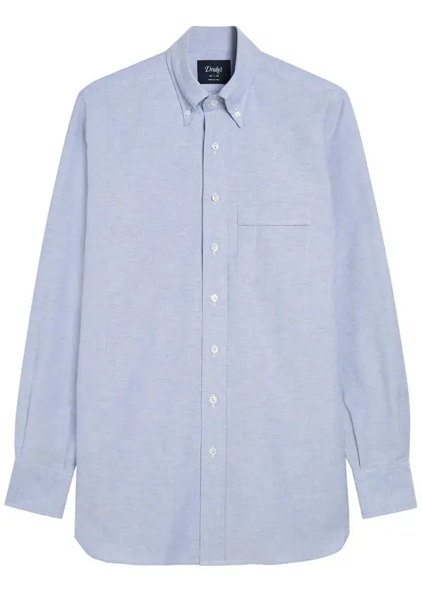 DRAKE'S Cotton Oxford Shirt - Light Blue
