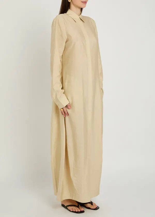 TOTEME Crinkled Silk-blend Maxi Shirt Dress - Stone
