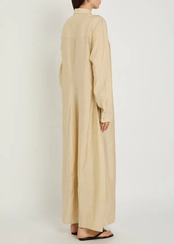TOTEME Crinkled Silk-blend Maxi Shirt Dress - Stone