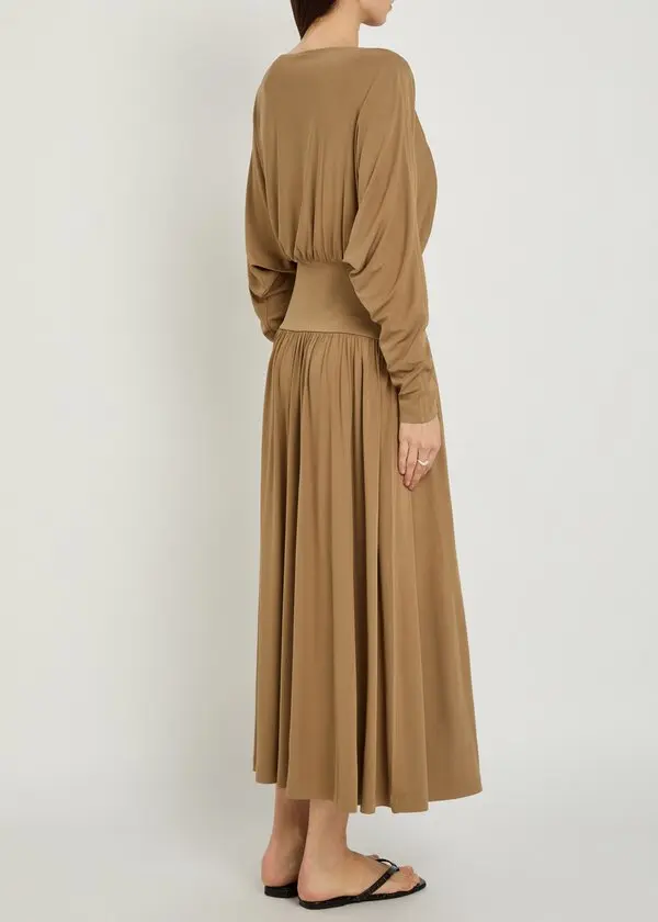 TOTEME Gathered Crepe-jersey Midi Dress - Caramel