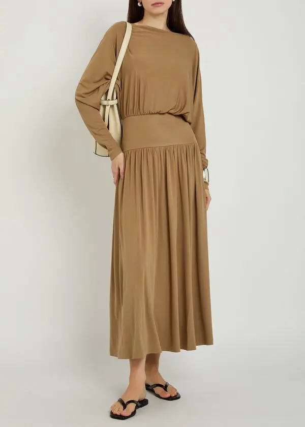 TOTEME Gathered Crepe-jersey Midi Dress - Caramel