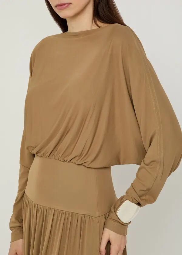 TOTEME Gathered Crepe-jersey Midi Dress - Caramel